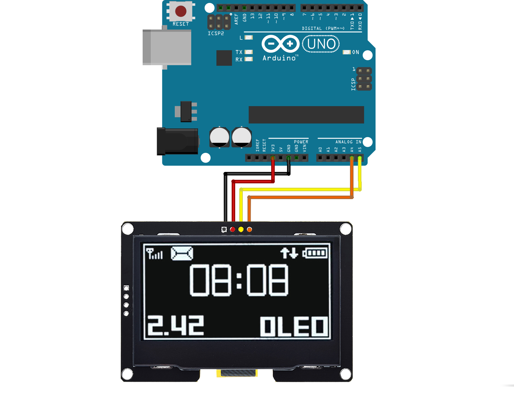 Display OLED 2.42T I2C 128×64 SSD1309 Module - Blå - Ardustore.dk